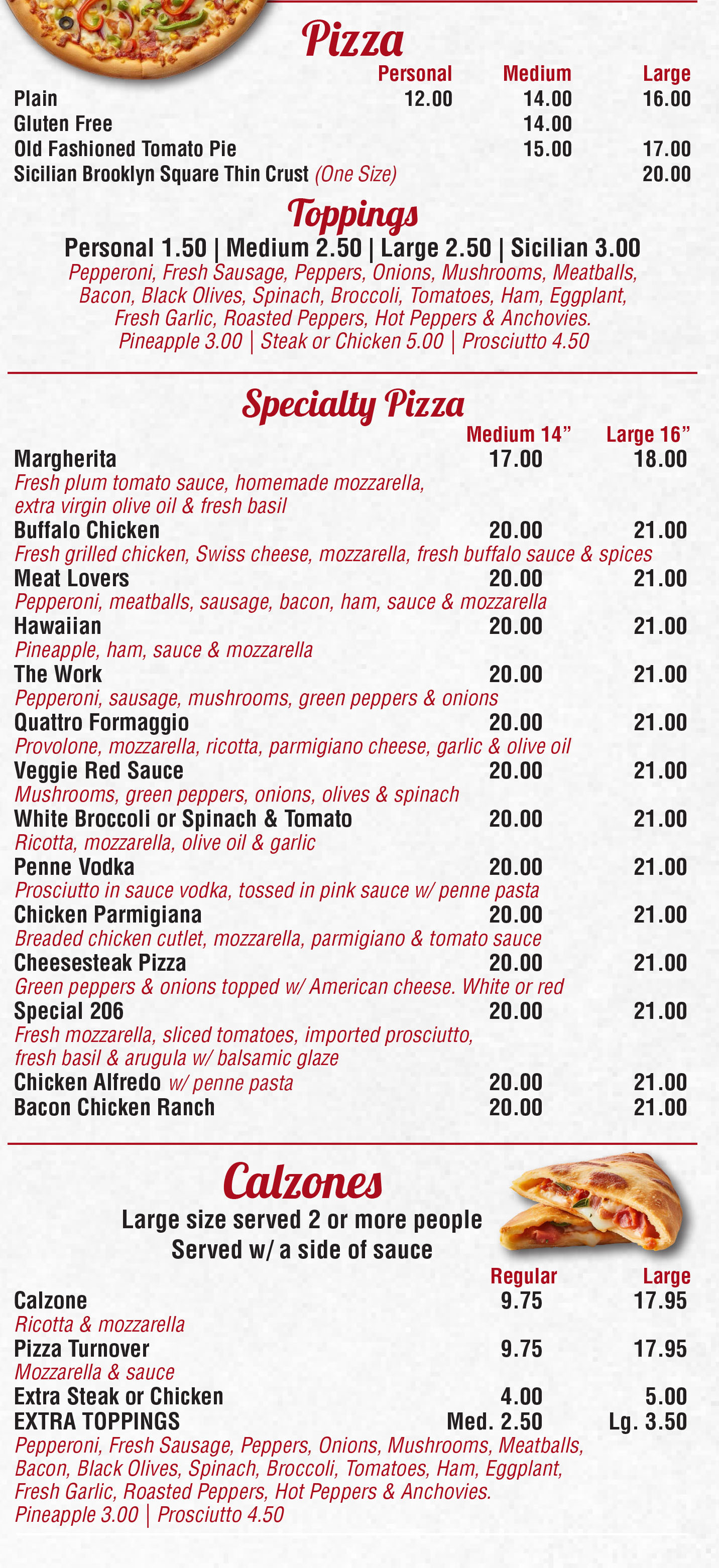 Taste of Naples 206 - Take Out Menu - Bordentown, NJ, NJ